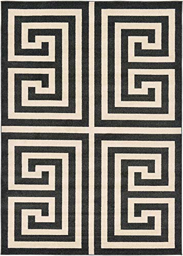 Unique Loom Athens Collection Classic Geometric Modern Border Design Area Rug, 7 ft x 10 ft, Black/Beige