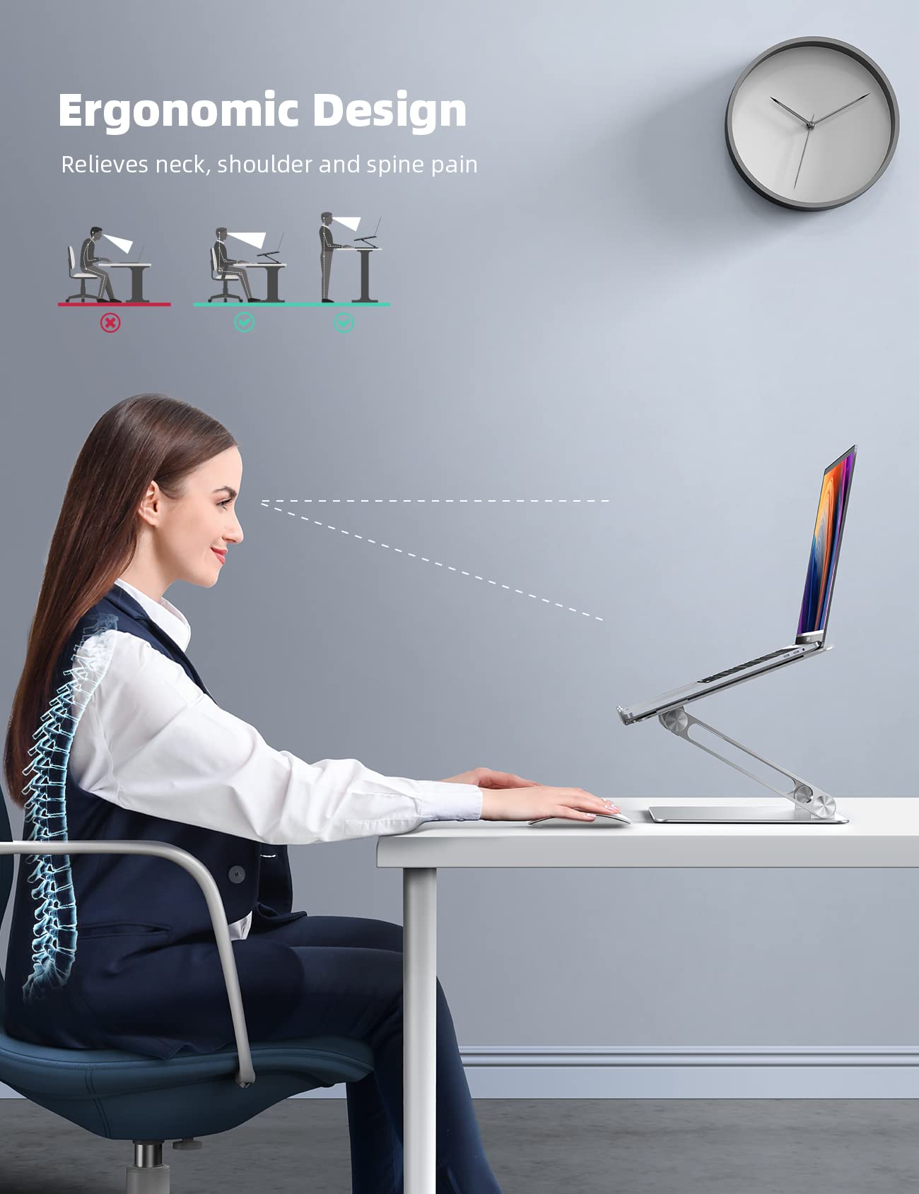 Lamicall Laptop Stand, Aluminum Laptop Riser, Ergonomic Laptop Stand for Desk, Computer Notebook Stand Compatible with MacBook Air Pro, Dell XPS, HP (10-15.6'') - Silver