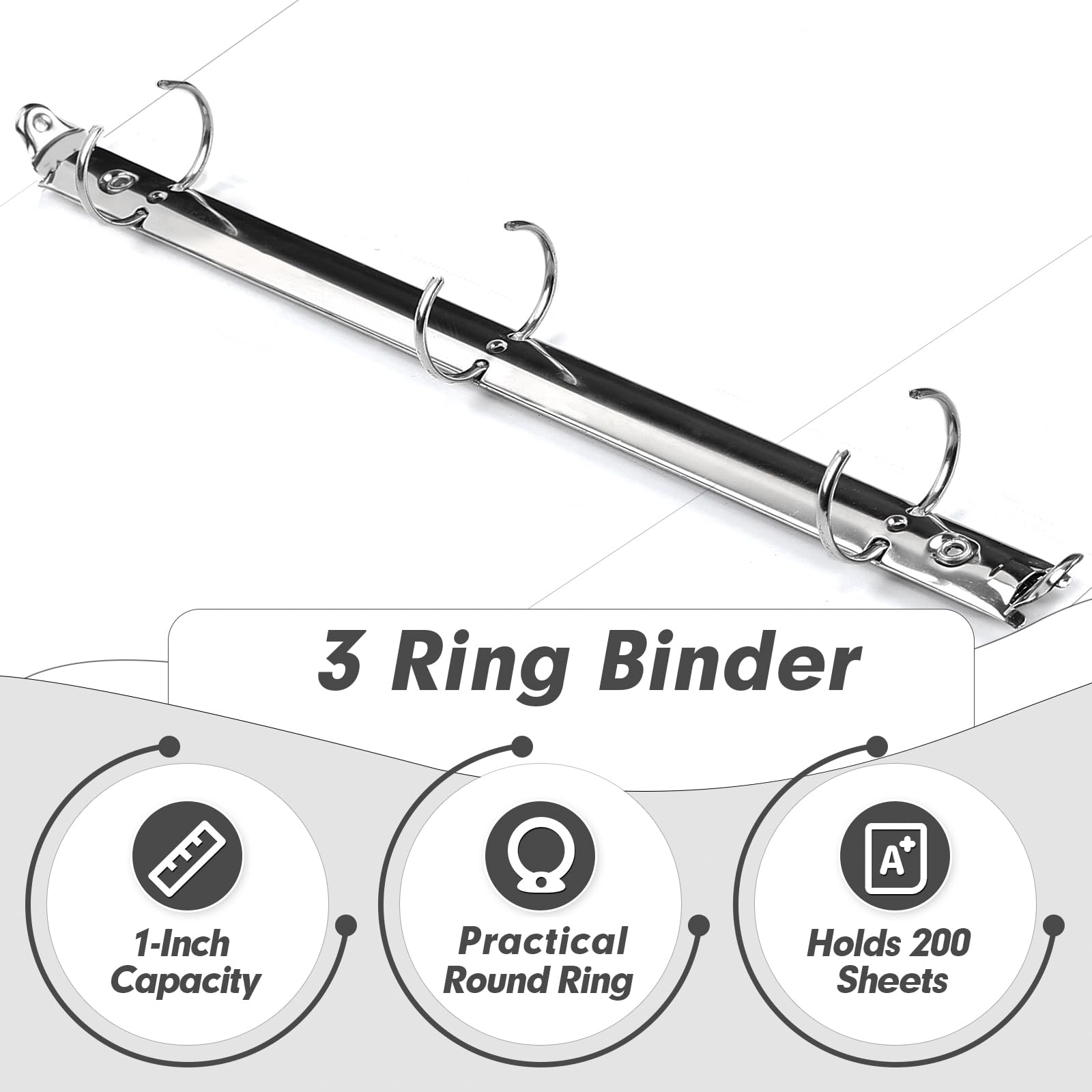 3 Ring Binder 1 Inch, PANDRI 6 Pack 1-Inch Binder Fits Letter Size 8.5'' x 11'' Paper, Versatile Binders for Office Home School, 2 Pockets, White