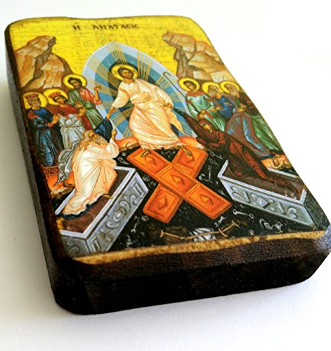 Wooden Greek Christian Orthodox Wood Icon of the Resurrection / A0