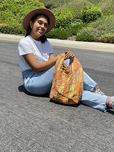 Orange Embroidered Peace and Sunrise Sling Boho Purse Handbag