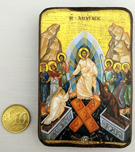 Wooden Greek Christian Orthodox Wood Icon of the Resurrection / A0