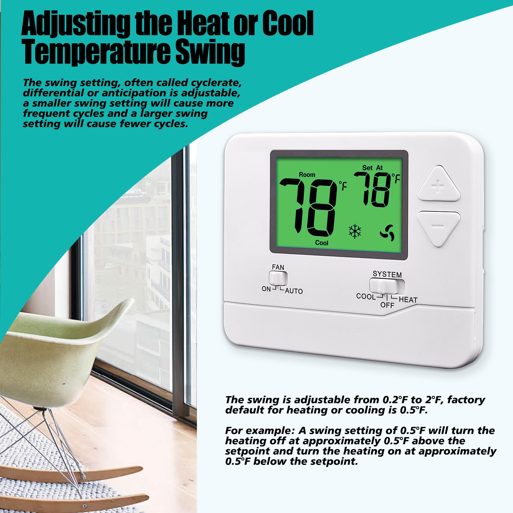 Suuwer Non-Programmable Thermostats for Home 1 Heat/1 Cool Single-Stage Systems (Green Backlight)