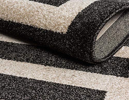 Unique Loom Athens Collection Classic Geometric Modern Border Design Area Rug, 7 ft x 10 ft, Black/Beige