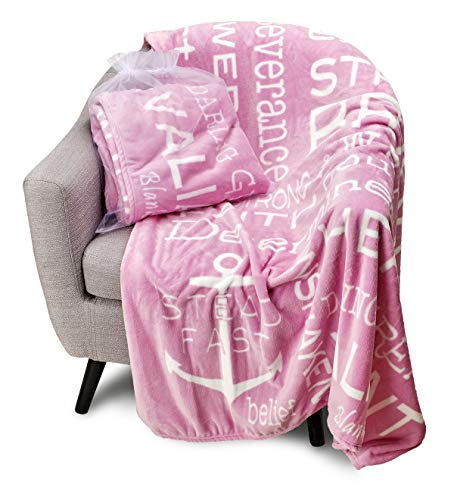 BlankieGram āBraveryā Throw Blanket ā Gift Ideas and Gifts for Women and Men Make Great Comfort Gifts, Pink