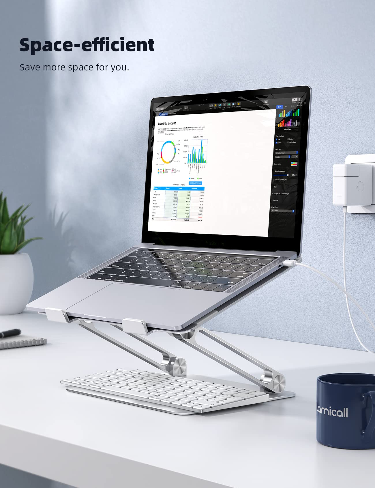 Lamicall Laptop Stand, Aluminum Laptop Riser, Ergonomic Laptop Stand for Desk, Computer Notebook Stand Compatible with MacBook Air Pro, Dell XPS, HP (10-15.6'') - Silver