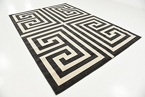 Unique Loom Athens Collection Classic Geometric Modern Border Design Area Rug, 7 ft x 10 ft, Black/Beige