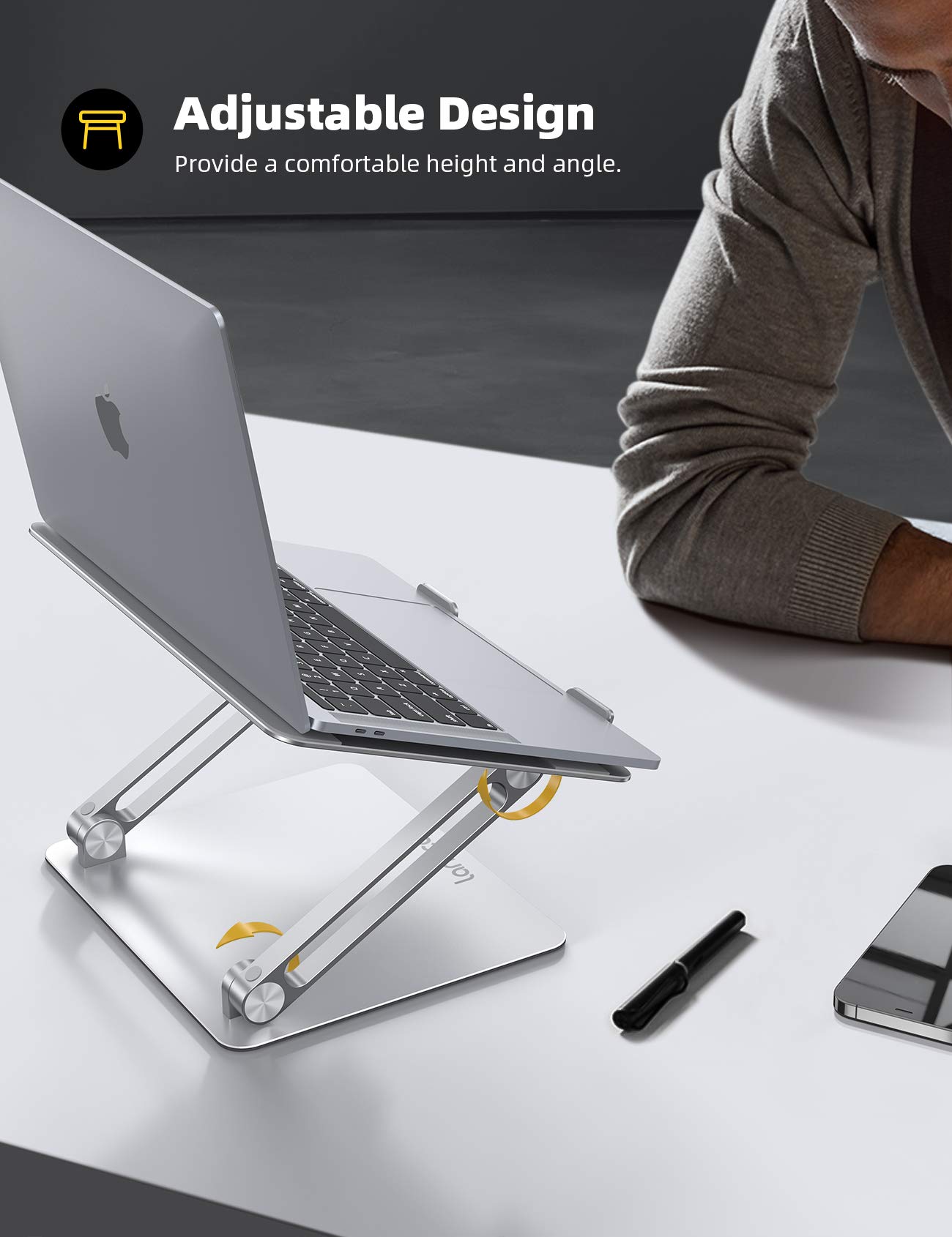 Lamicall Laptop Stand, Aluminum Laptop Riser, Ergonomic Laptop Stand for Desk, Computer Notebook Stand Compatible with MacBook Air Pro, Dell XPS, HP (10-15.6'') - Silver