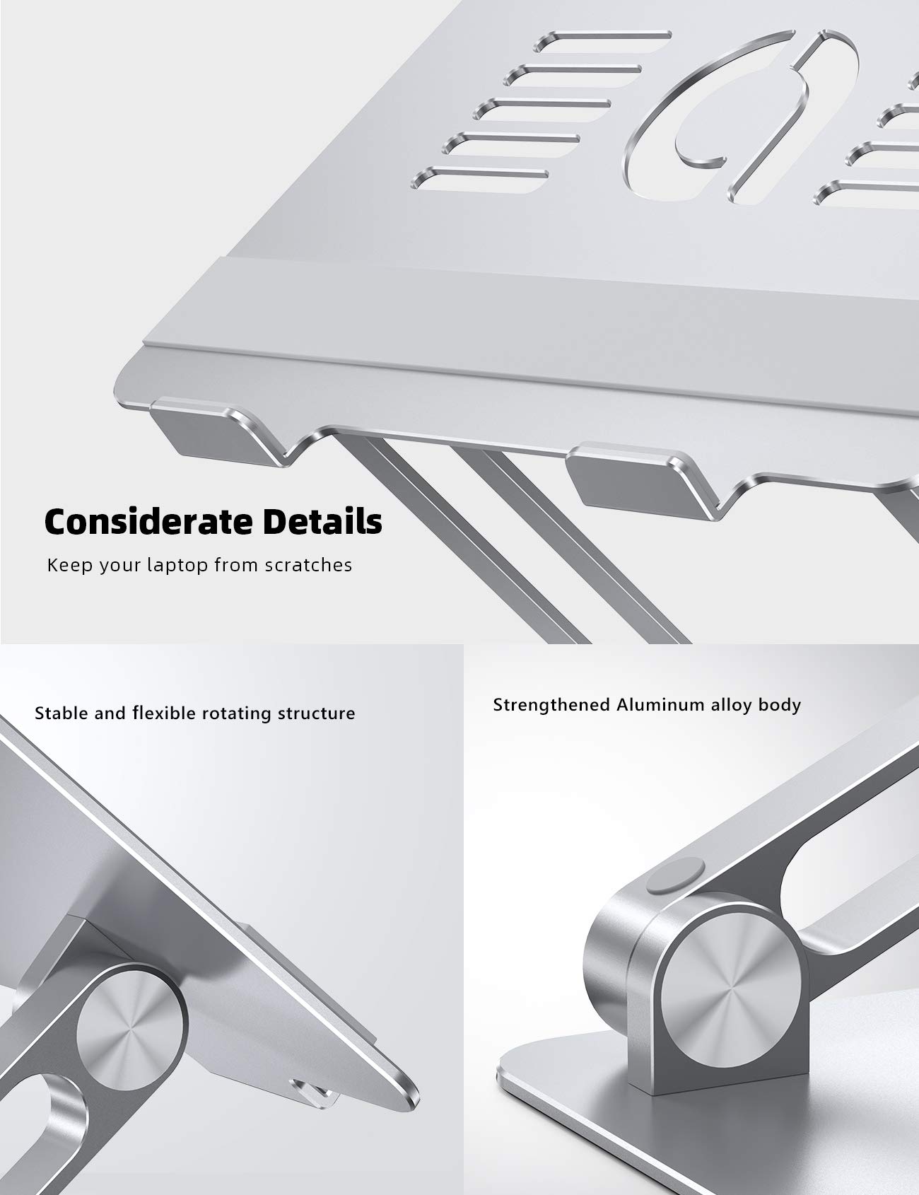 Lamicall Laptop Stand, Aluminum Laptop Riser, Ergonomic Laptop Stand for Desk, Computer Notebook Stand Compatible with MacBook Air Pro, Dell XPS, HP (10-15.6'') - Silver