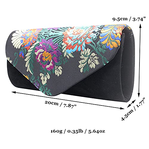 Miss Chow Womens Cute Small Flower Embroidered Silklike Velvet Clutch Evening Bag Ethnic Party Handbag