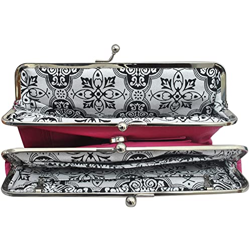 NGIL Double Frame Vintage Style Clutch Purse Wallet (HOTPINK)
