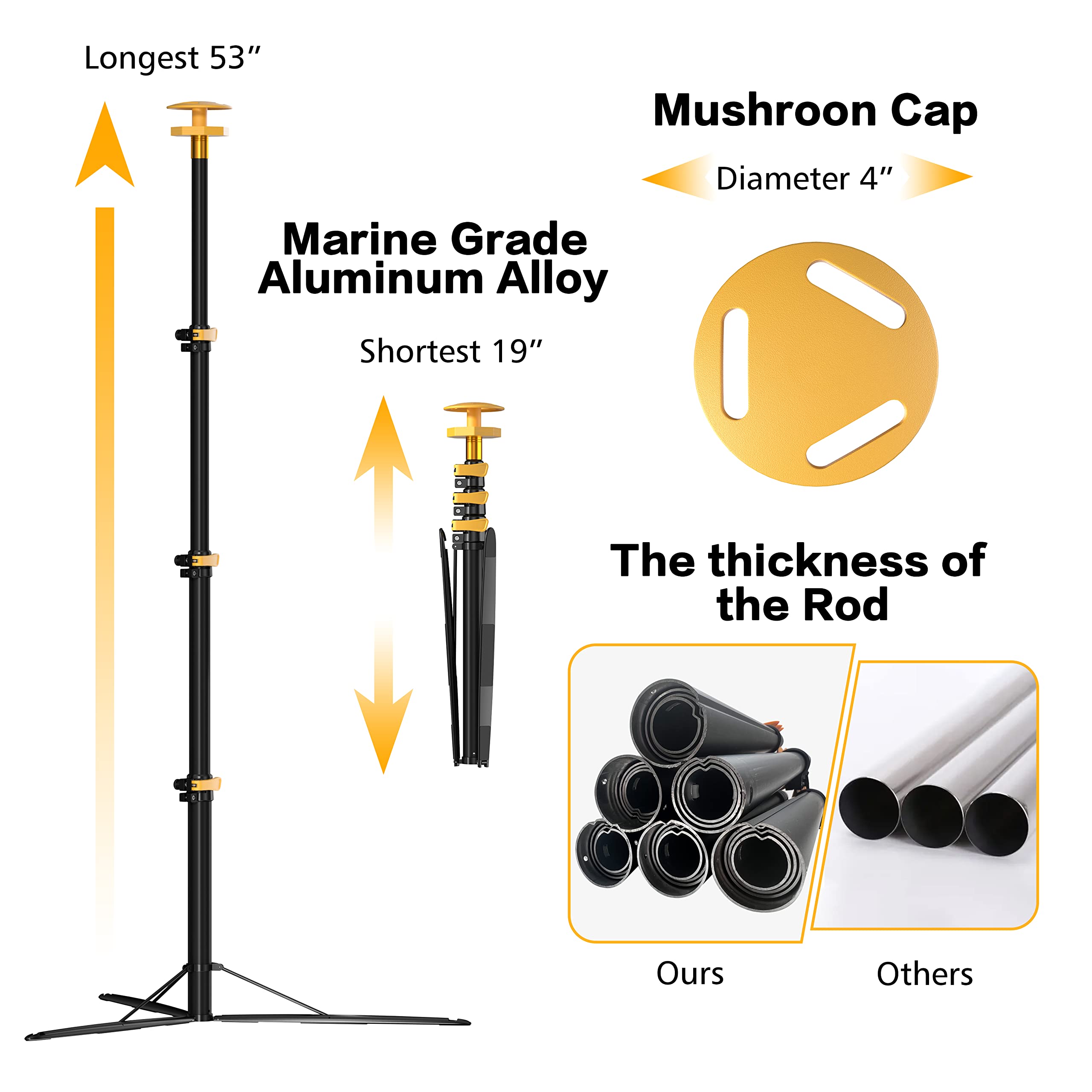 Boat Cover Support Poles Stand 2Pcs System Stable Base Height Adjustable Aluminum Boat Pontoon Cover Poles Post Marine Grade Aluminum Bimini Boat Tarps Winterization Cover Stand