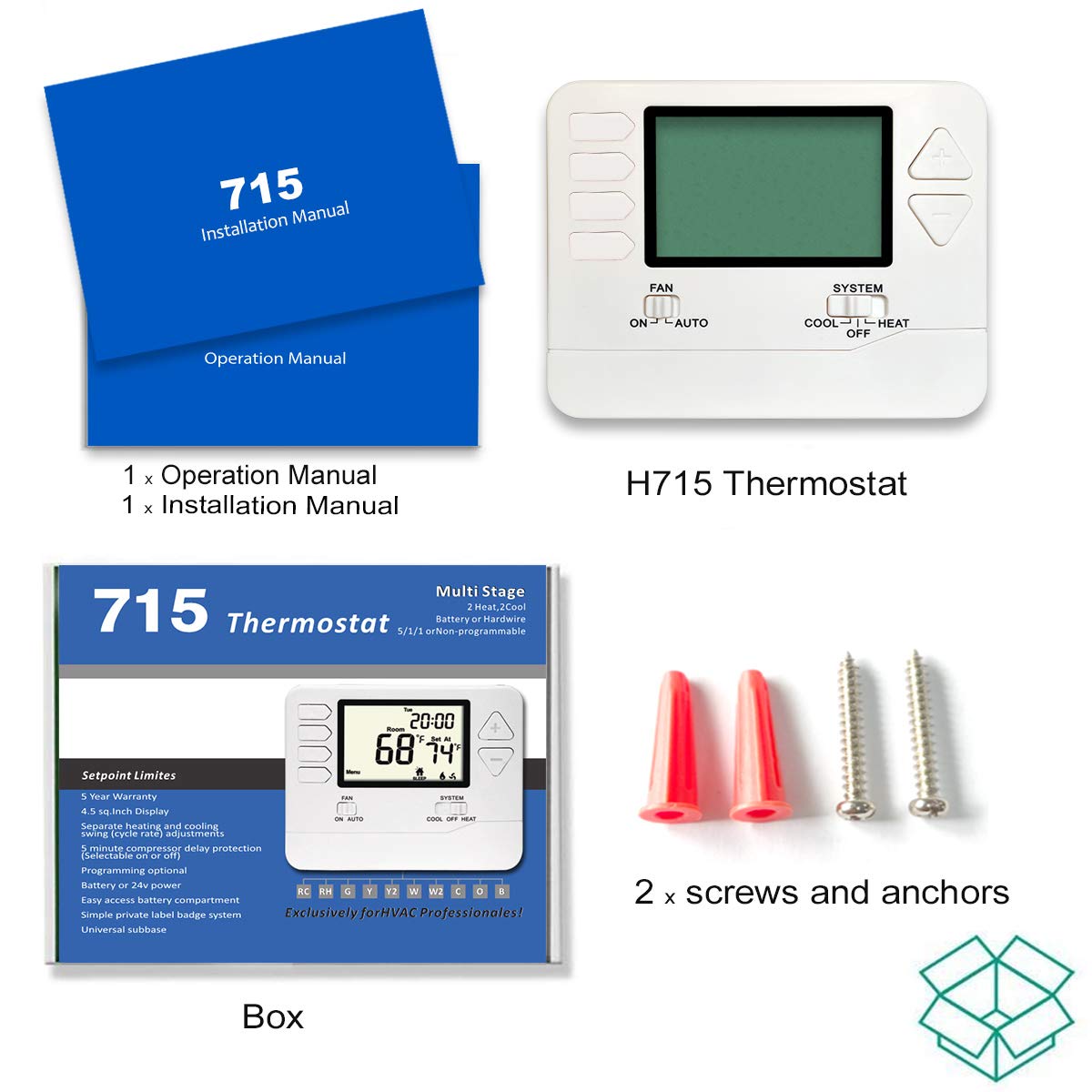 Heagstat 5-1-1 Day Programmable Thermostat for Home Conventional Single or Multistage Systems, up to 2 Heat/ 2 Cool, (with White Backlight)