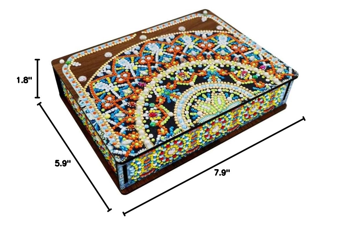 5D Diamond Painting Wooden Storage Box Rectangular Retro Desktop Decor Jewelry Storage Box Drill Wood Organizer for Home Office Storage Christmas Gift