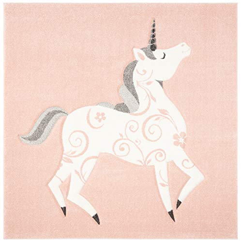 SAFAVIEH Carousel Kids Collection 5'3" Square Pink / Ivory CRK163P Unicorn Nursery Playroom Area Rug