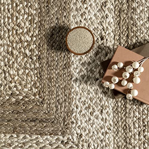 nuLOOM Charlene Braided Border Jute Area Rug, 5' x 8' Oval, Natural