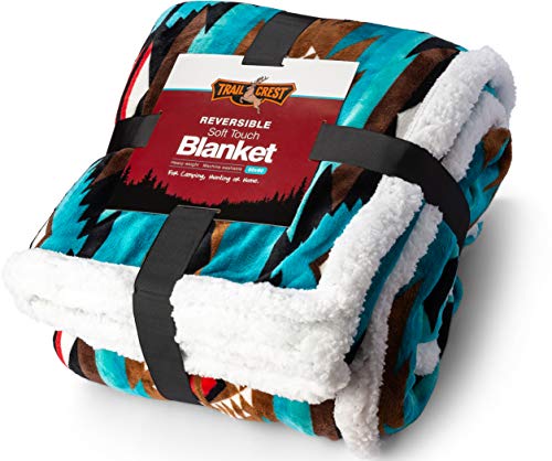 TrailCrest Ultra Soft Sherpa Fleece Throw Blanket, Cozy Plush Adult Blanket for Men & Women, Reversible with Aztec Prints, Machine Washable, 8 Colors