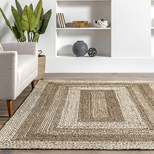 nuLOOM Charlene Braided Border Jute Area Rug, 5' x 8' Oval, Natural