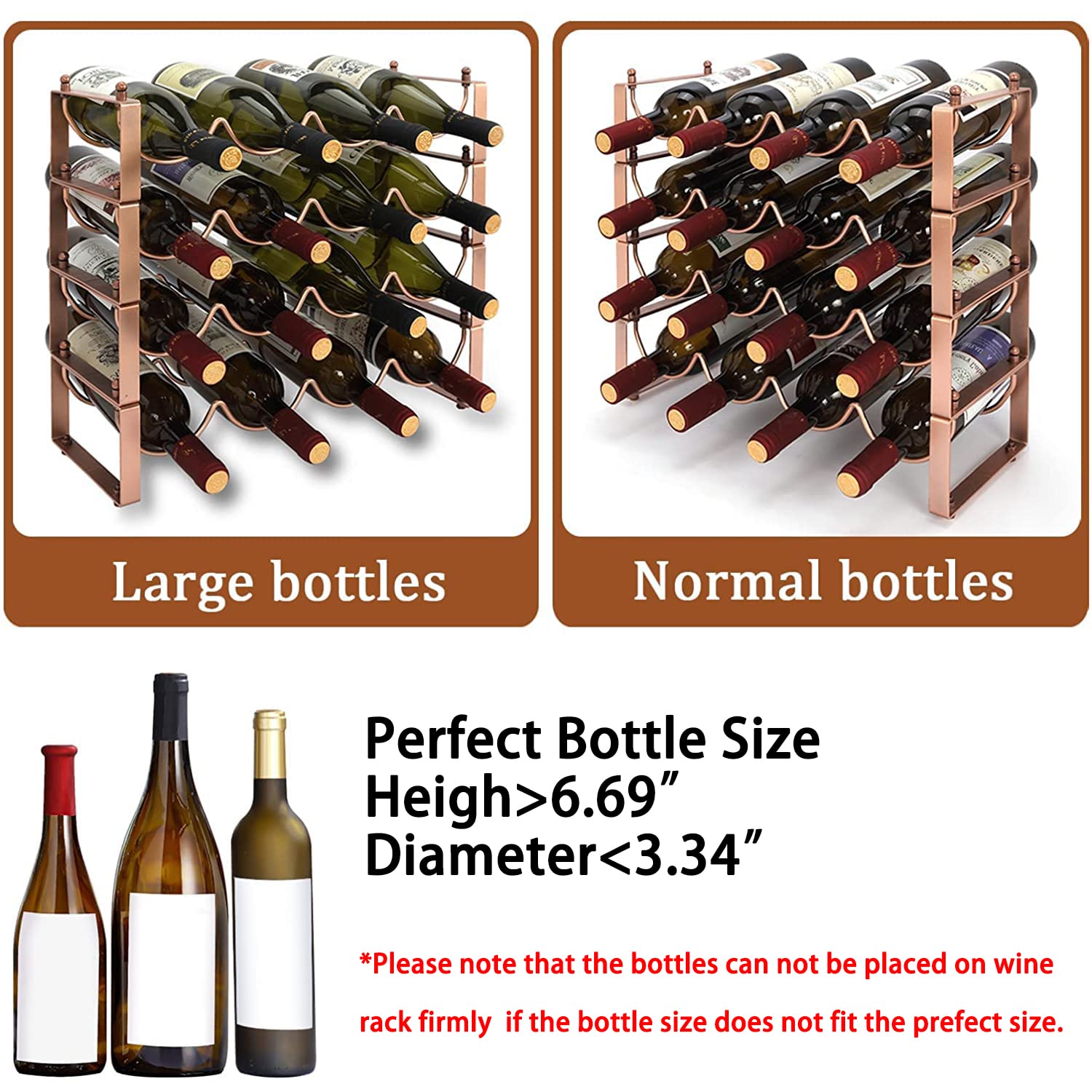 TONLEA 4 Tier Wine Bottle Holder, 16 Bottles Wine Storage, Wine Bottle Rack Stackable, Wine Storage Rack for Cabinet Pantry(Black, Version 1.0)