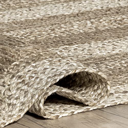 nuLOOM Charlene Braided Border Jute Area Rug, 5' x 8' Oval, Natural
