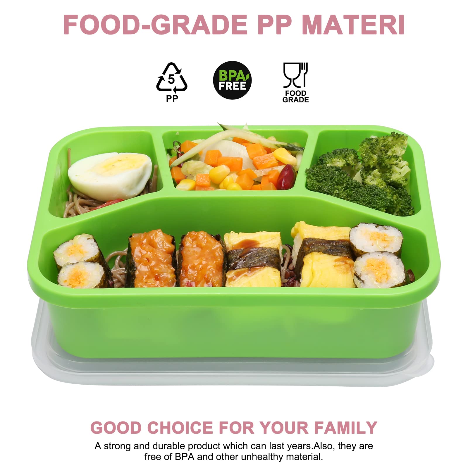 Ylebs 4 Pack Bento Lunch Box Reusable 4 Compartment Lunch Containers for Adults,BPA Free Plastic Divided Food Meal Prep Containers,Schools,Work and Travel