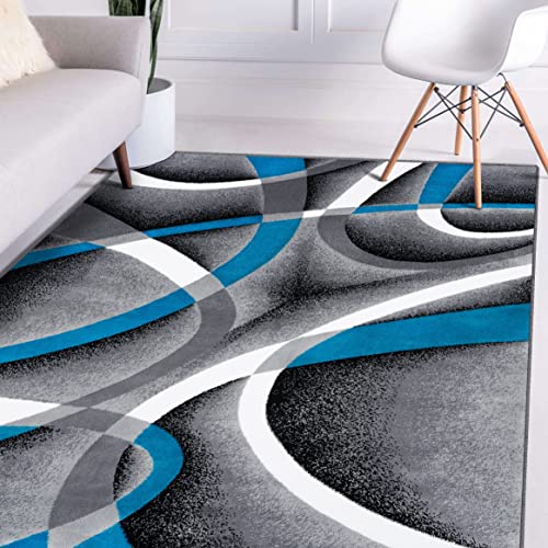Persian Area Rugs 2305 Turquoise White 4 x 5 Modern Abstract Area Rug Carpet
