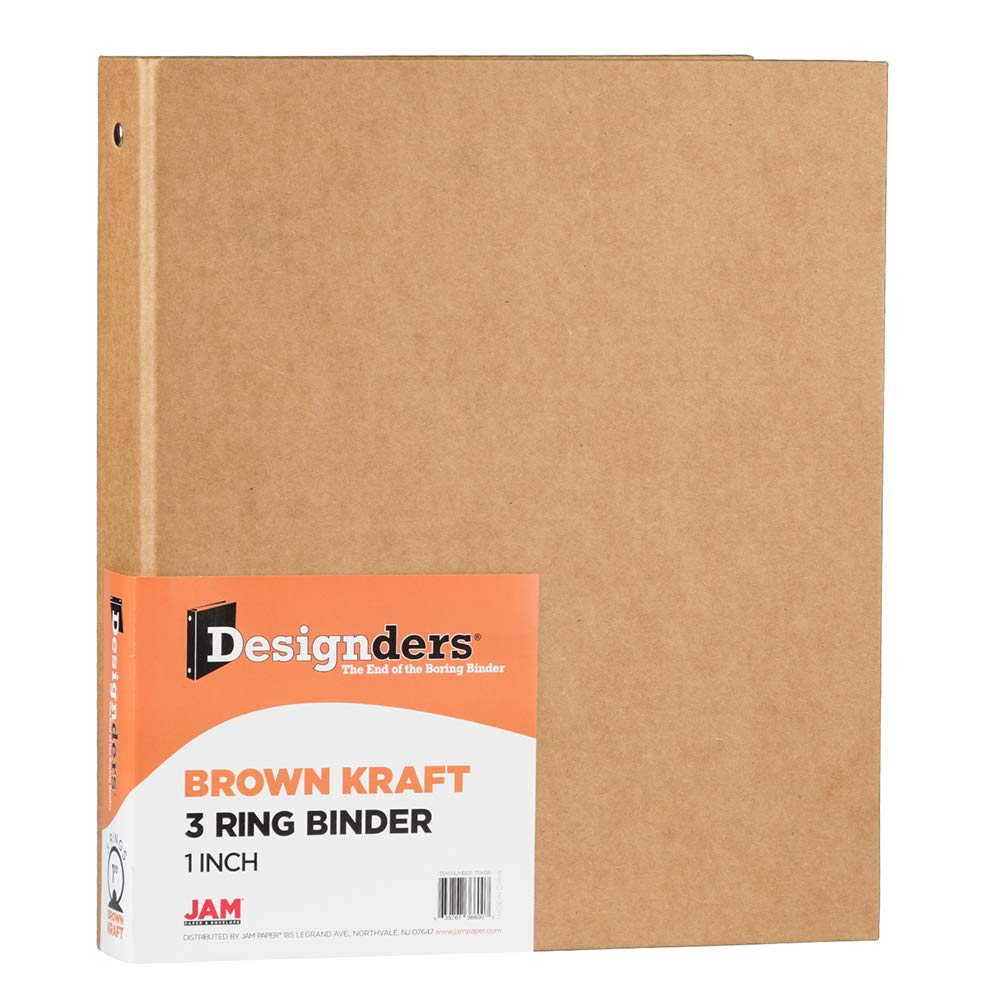 JAM PAPER Kraft 1 inch Binder - Natural Recycled Kraft 3 Ring Binder - Sold Individually