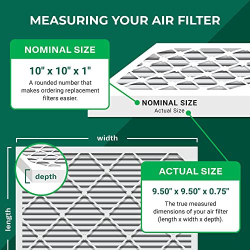 Filterbuy 10x10x1 Air Filter MERV 8 Dust Defense (6-Pack), Pleated HVAC AC Furnace Air Filters Replacement (Actual Size: 9.50 x 9.50 x 0.75 Inches)