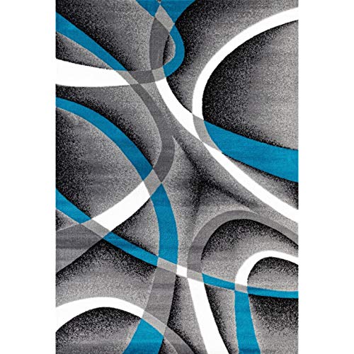 Persian Area Rugs 2305 Turquoise White 4 x 5 Modern Abstract Area Rug Carpet