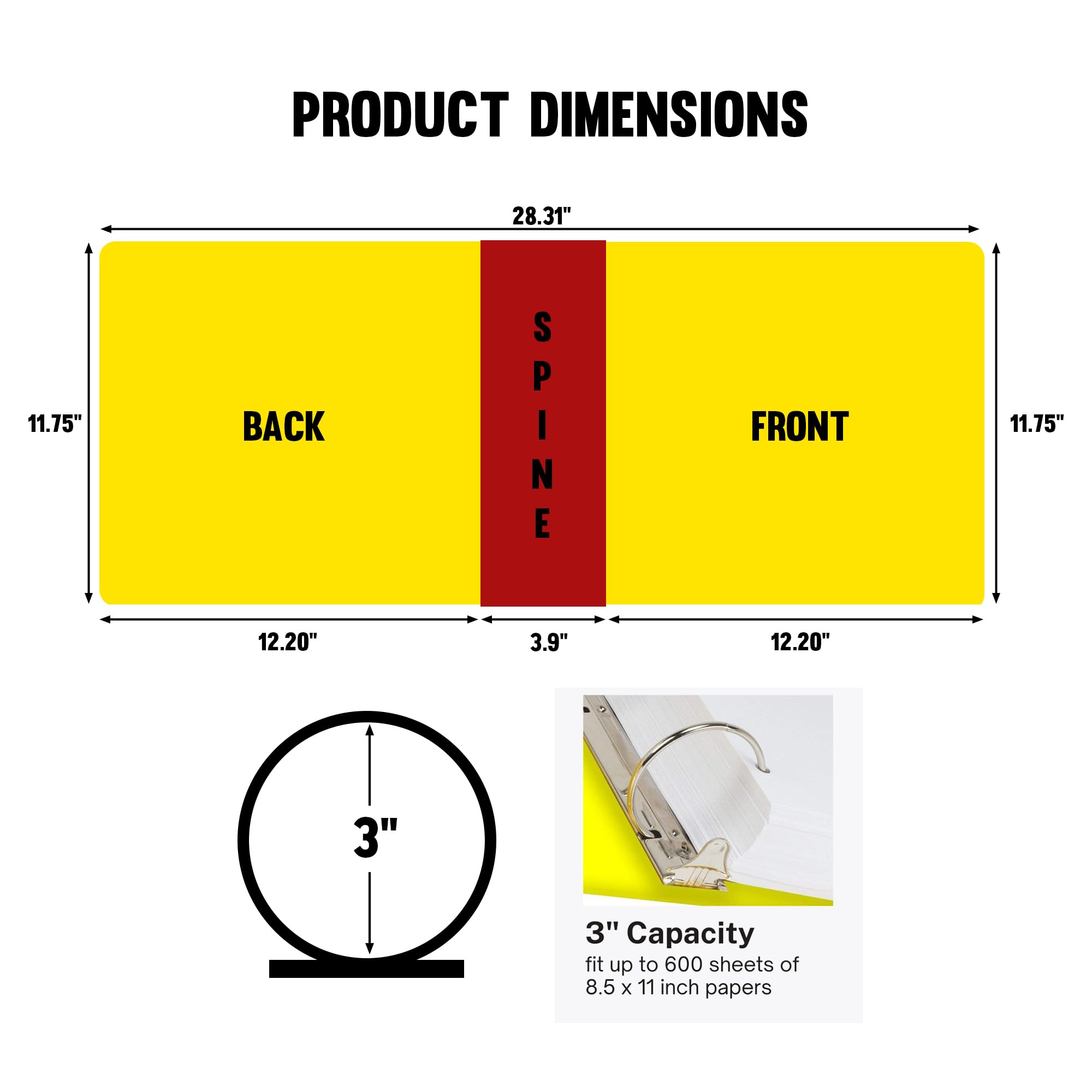 SDS Binder, Heavy Duty 3 Ring Binder 3 Inch, English Spanish Bilingual, 600 Safety Data Sheets Capacity