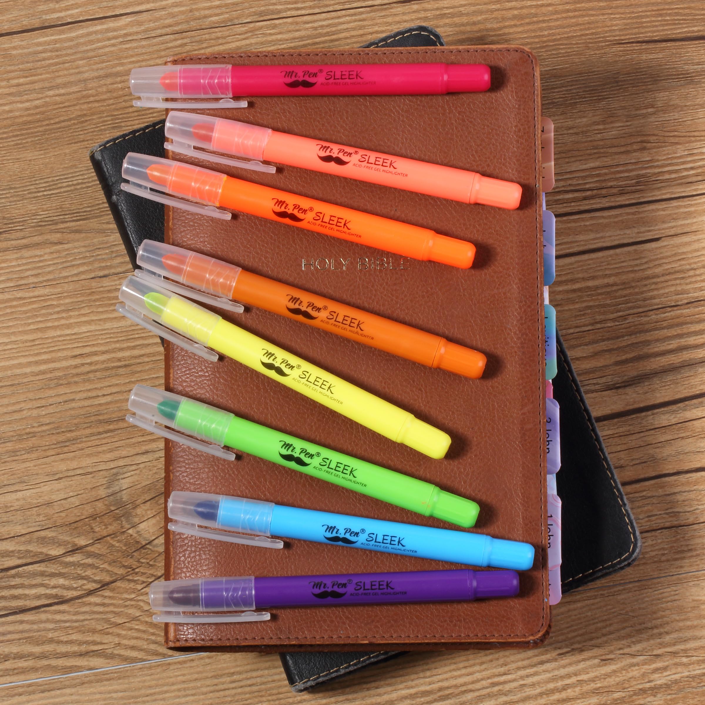 Mr. Pen No Bleed Gel Highlighter, Bible Highlighters, Assorted Colors, Pack of 8