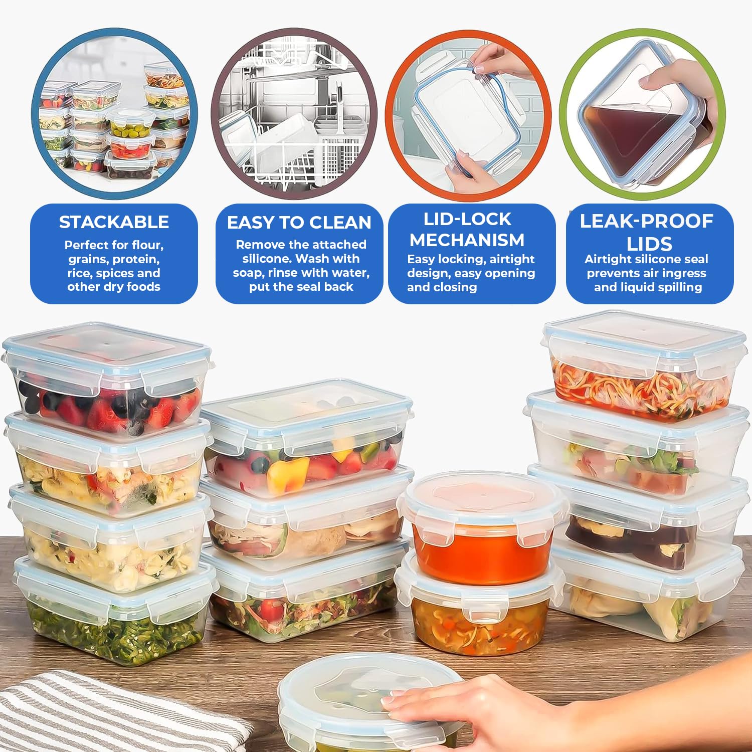 Shazo HUGE SET - 54 PCS - Food Storage Containers w/Airtight Lids (21 contianers + 21 Lids) w/6 Mini Containers, Leak Proof Lunch/Bento Box - BPA Free Freezer Safe - Plastic Storage Container Set