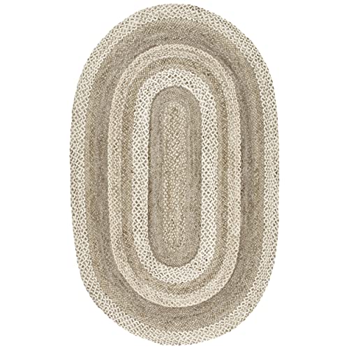 nuLOOM Charlene Braided Border Jute Area Rug, 5' x 8' Oval, Natural