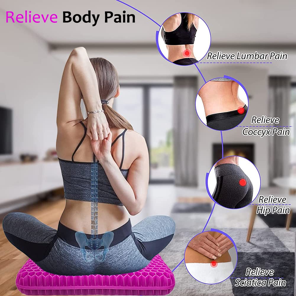 Extra Thick Gel Seat Cushion, Office Seat Cushion for Long Sitting Breathable Egg Gel Cushion for Office Home Chairs, Cars, Long Trips – Back, Sciatica, Hip, Tailbone Pain Relief Cushion (Voilet)