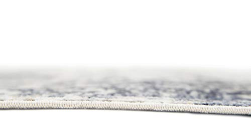 Unique Loom Chateau Collection High-Low Pile, Vintage, Traditional, Distressed, Medallion Area Rug (4' 0 x 6' 0 Rectangular, Beige/Navy Blue)
