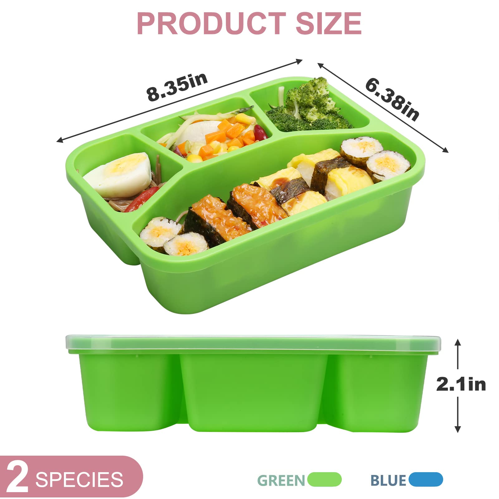 Ylebs 4 Pack Bento Lunch Box Reusable 4 Compartment Lunch Containers for Adults,BPA Free Plastic Divided Food Meal Prep Containers,Schools,Work and Travel