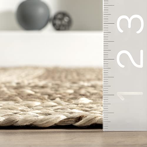 nuLOOM Charlene Braided Border Jute Area Rug, 5' x 8' Oval, Natural