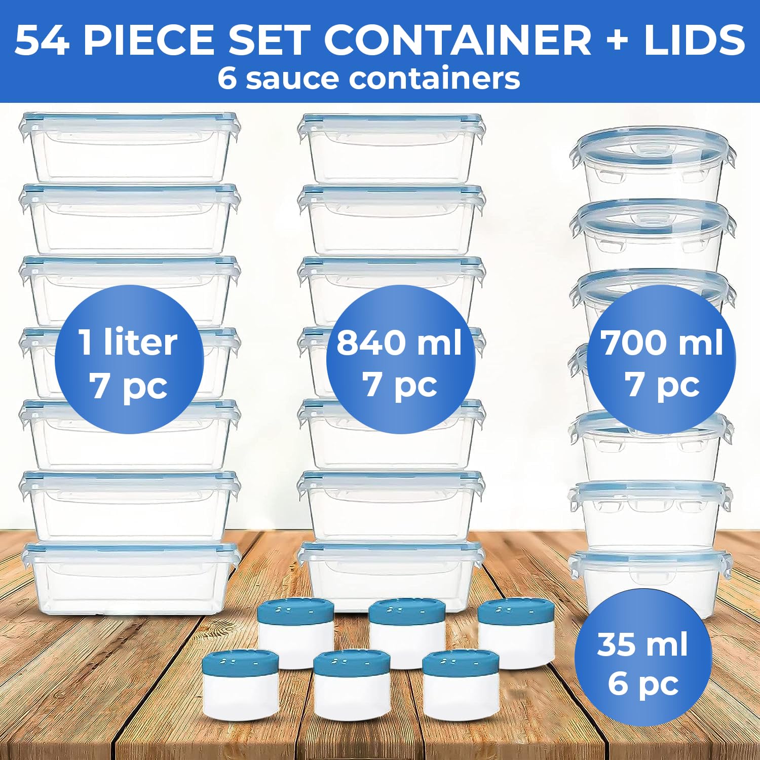 Shazo HUGE SET - 54 PCS - Food Storage Containers w/Airtight Lids (21 contianers + 21 Lids) w/6 Mini Containers, Leak Proof Lunch/Bento Box - BPA Free Freezer Safe - Plastic Storage Container Set
