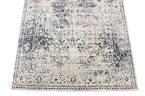 Unique Loom Chateau Collection High-Low Pile, Vintage, Traditional, Distressed, Medallion Area Rug (4' 0 x 6' 0 Rectangular, Beige/Navy Blue)