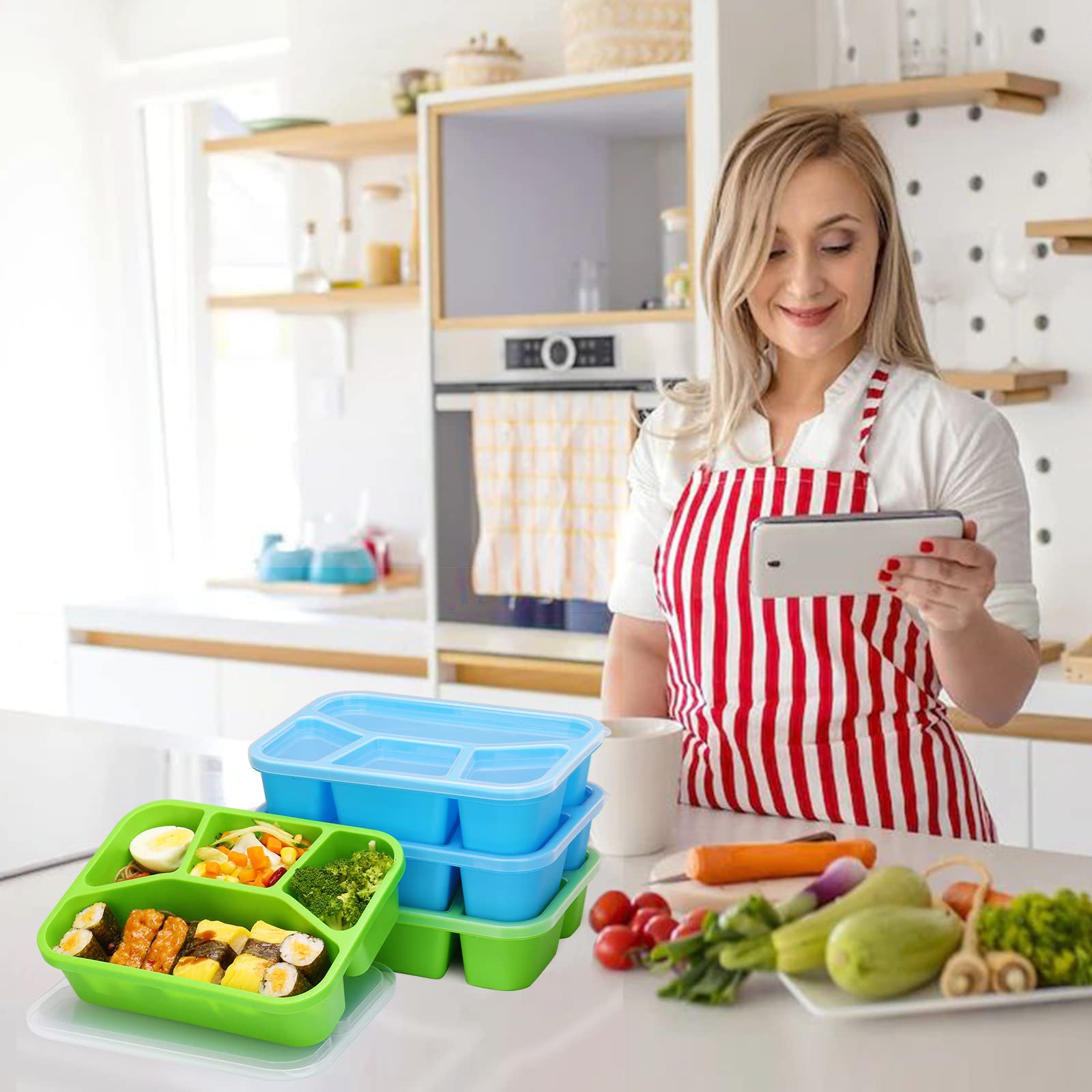 Ylebs 4 Pack Bento Lunch Box Reusable 4 Compartment Lunch Containers for Adults,BPA Free Plastic Divided Food Meal Prep Containers,Schools,Work and Travel