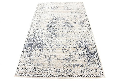 Unique Loom Chateau Collection High-Low Pile, Vintage, Traditional, Distressed, Medallion Area Rug (4' 0 x 6' 0 Rectangular, Beige/Navy Blue)