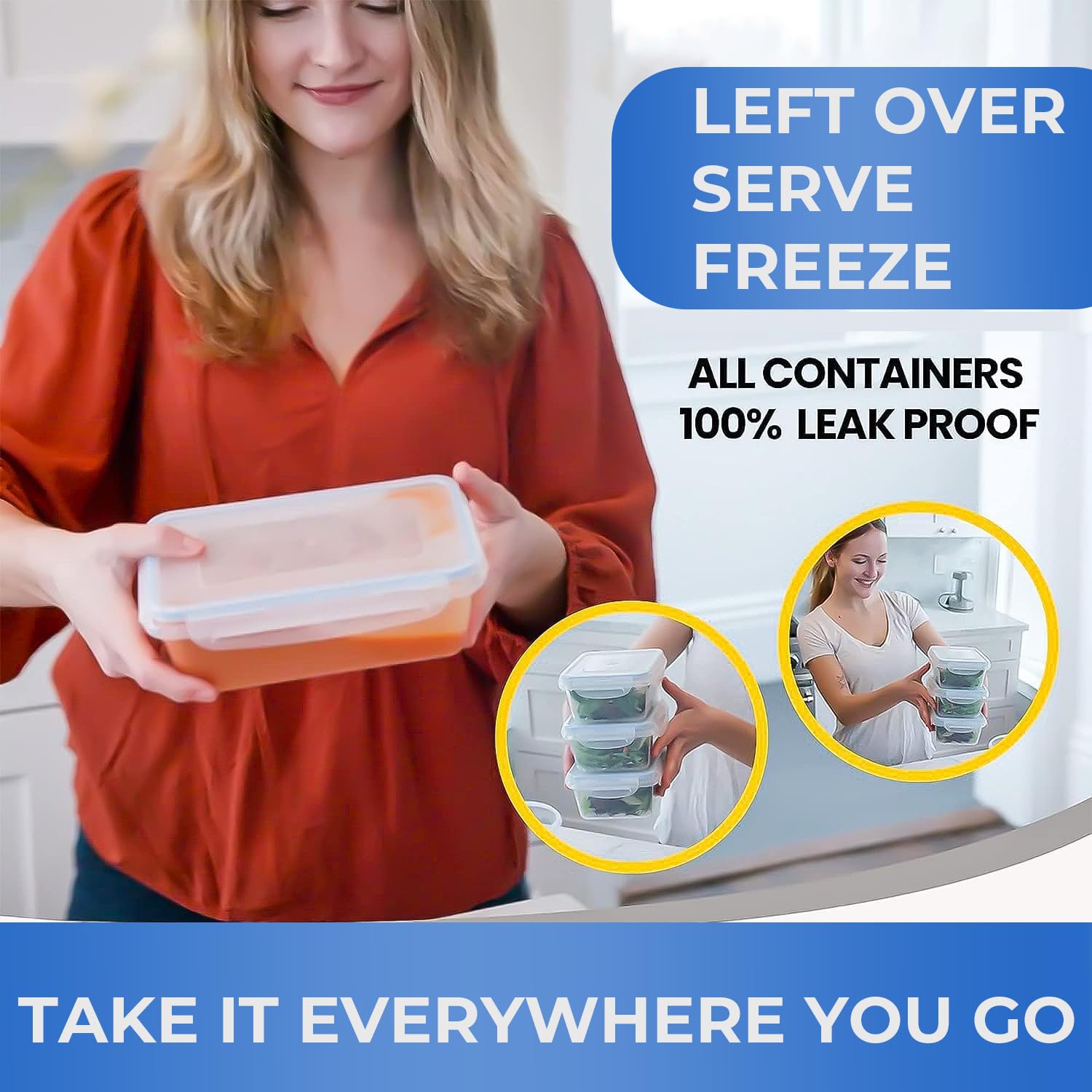 Shazo HUGE SET - 54 PCS - Food Storage Containers w/Airtight Lids (21 contianers + 21 Lids) w/6 Mini Containers, Leak Proof Lunch/Bento Box - BPA Free Freezer Safe - Plastic Storage Container Set