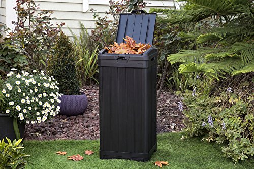 Keter Baltimore 38 Gallon Trash Can with Lid and Drip Tray for Easy Cleaning-Perfect for Patios, Kitchens, and Outdoor Entertaining, 38 Gallons, Black