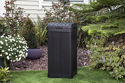 Keter Baltimore 38 Gallon Trash Can with Lid and Drip Tray for Easy Cleaning-Perfect for Patios, Kitchens, and Outdoor Entertaining, 38 Gallons, Black