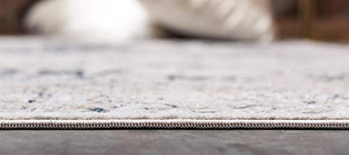 Unique Loom Chateau Collection High-Low Pile, Vintage, Traditional, Distressed, Medallion Area Rug (4' 0 x 6' 0 Rectangular, Beige/Navy Blue)