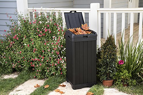 Keter Baltimore 38 Gallon Trash Can with Lid and Drip Tray for Easy Cleaning-Perfect for Patios, Kitchens, and Outdoor Entertaining, 38 Gallons, Black