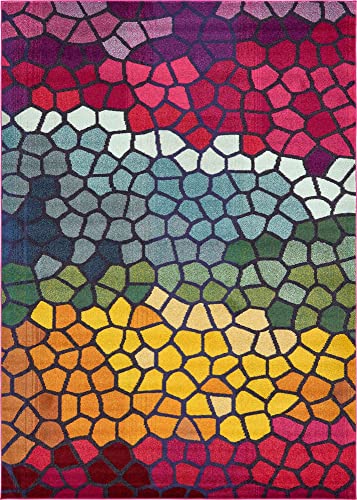 Unique Loom Estrella Collection Geometric, Abstract, Colorful, Modern, Mosaic Area Rug, 7 x 10 ft, Multi/Blue