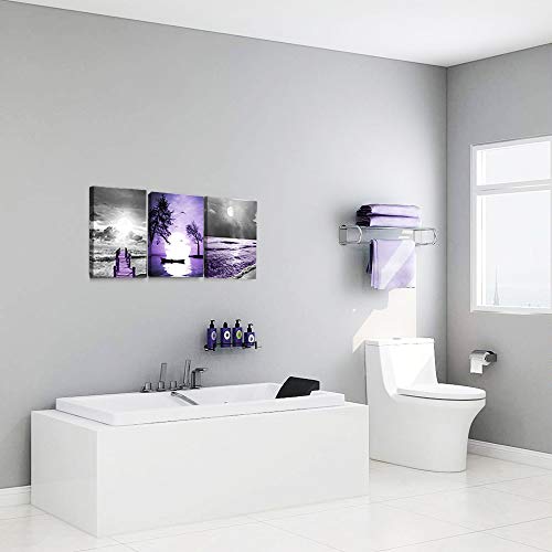 wall decorations for living room 3 Piece framed canvas wall art bathroom artwork for wall painting office bedroom wall decor Black and white ocean purple Landscape modern family Posters home decor