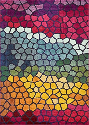 Unique Loom Estrella Collection Geometric, Abstract, Colorful, Modern, Mosaic Area Rug, 7 x 10 ft, Multi/Blue