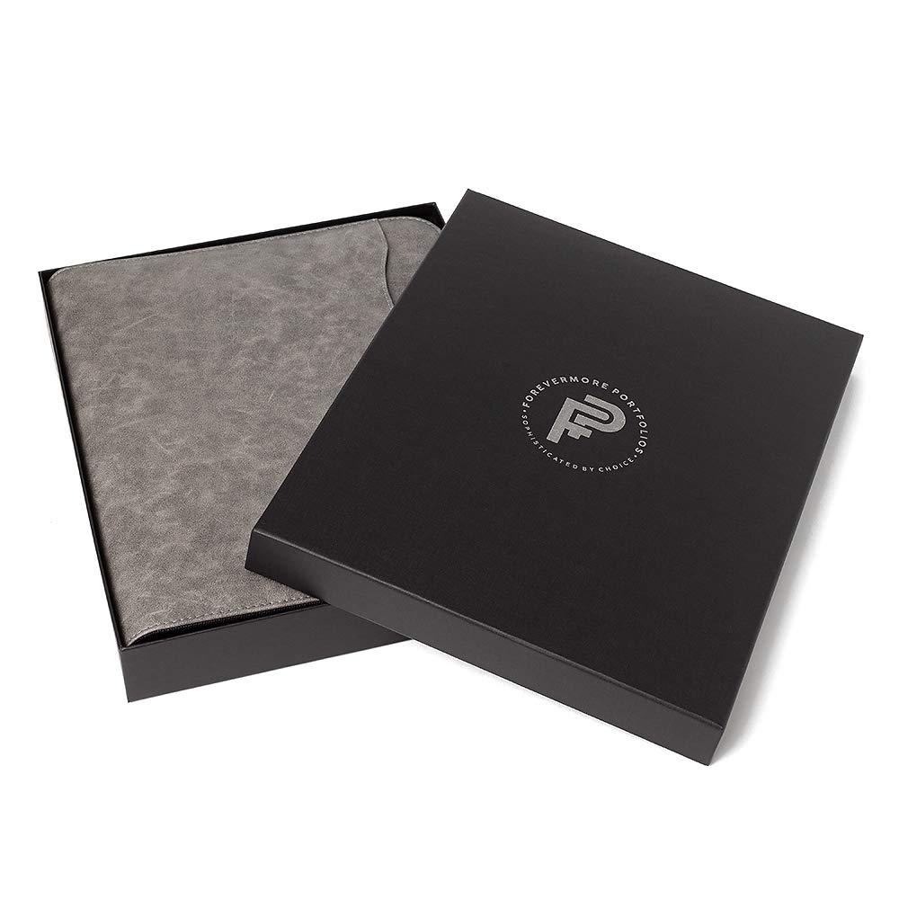 Forevermore Portfolios Padfolio Binder - Professional Faux Leather Travel Organizer Pouch for Tablet, Documents, Presentation Folders, Zipper Closure, Detachable 3-Ring Notepad - Gray